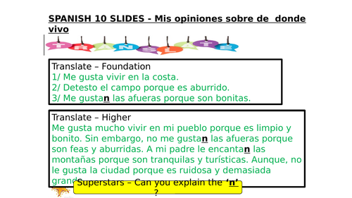 SPANISH 10 SLIDES - Mis opiniones sobre de donde vivo | Teaching Resources