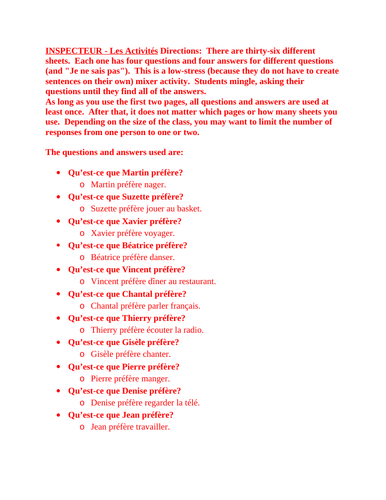 ER Verbs in French Verbes ER Inspecteur Speaking Activity 1 | Teaching ...