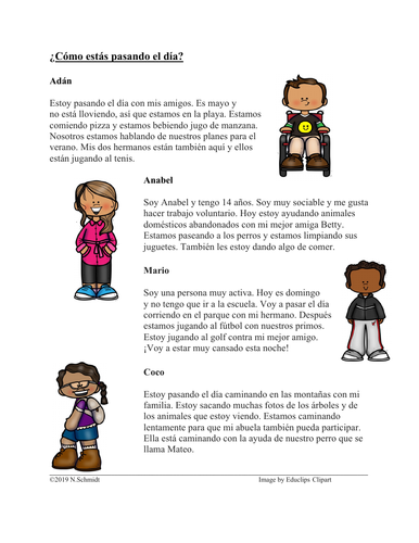 Spanish Present Progressive Reading: ¿Cómo estás pasando el día ...