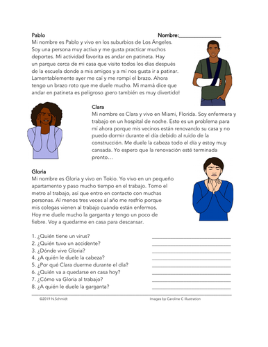 Me duele Lectura: Spanish Reading on Sickness and Injury with Body ...