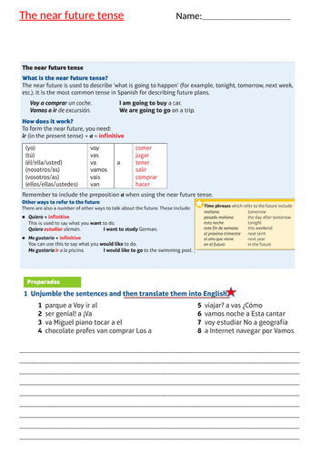 El futuro próximo - the near future tense y10 Spanish | Teaching Resources