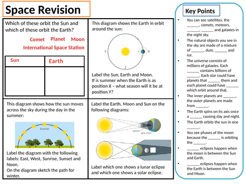 Space revision sheets | Teaching Resources