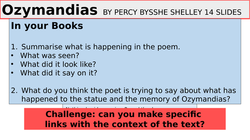 ENGLISH Ozymandias BY PERCY BYSSHE SHELLEY 14 SLIDES | Teaching Resources
