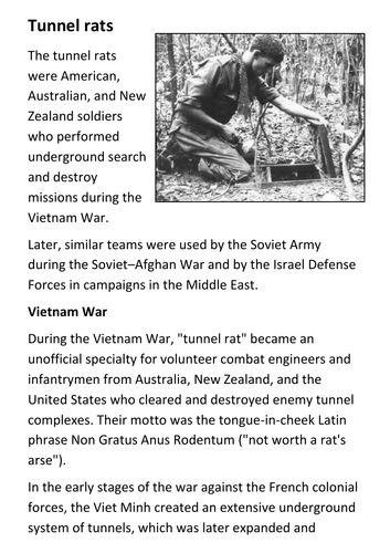Tunnel Rats Handout | Teaching Resources