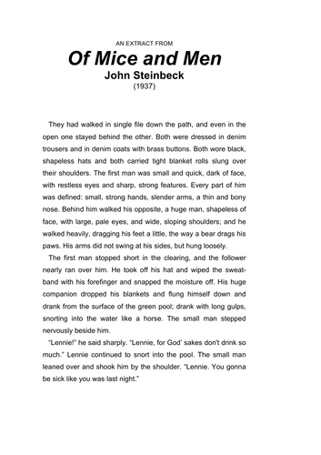 Of Mice and Men Extract & Questions (AQA GCSE) | Teaching Resources