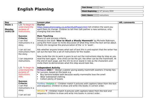 Instruction writing Year 1 English Planning | Teaching Resources