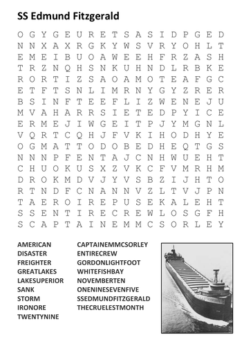 SS Edmund Fitzgerald Word Search | Teaching Resources