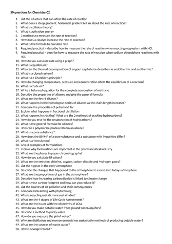 Chemistry revision - 50 questions for C2 AQA 9-1 | Teaching Resources