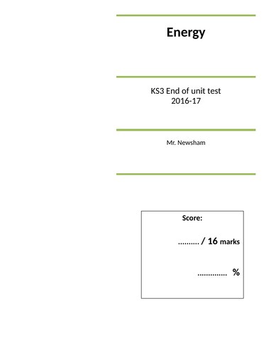 Energy - End of Unit Test | Teaching Resources