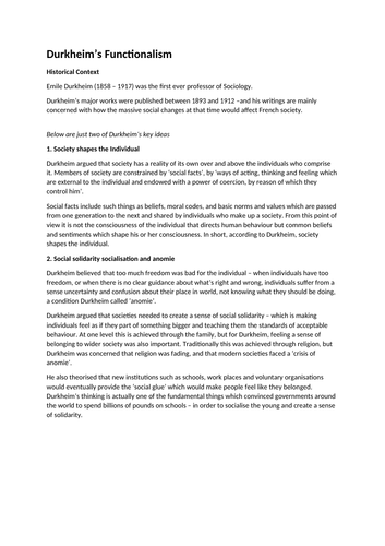 Functionalism and Education | Teaching Resources