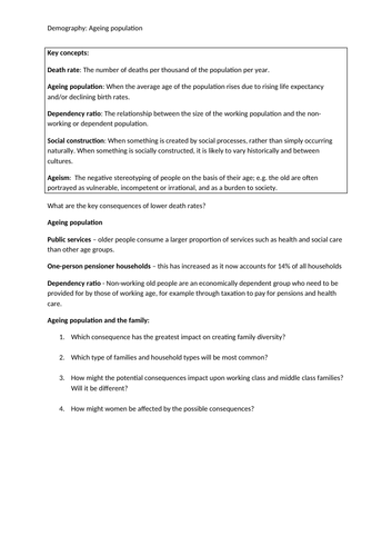 Demography - Ageing population - Sociology | Teaching Resources