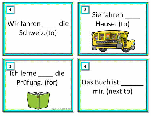 German Prepositions Task Cards: Präpositionen (accusative/dative/two ...
