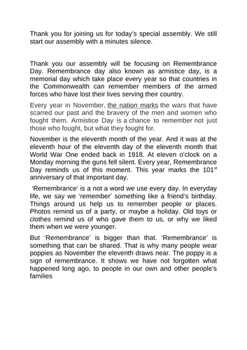 Remembrance Day Assembly | Teaching Resources