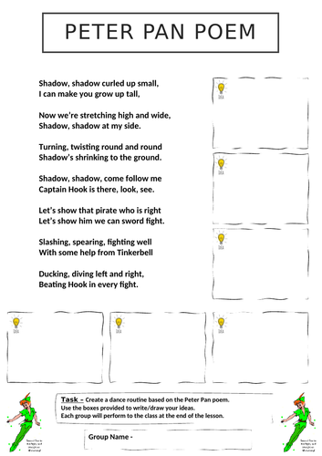 Peter Pan Dance Poem Worksheet | Teaching Resources