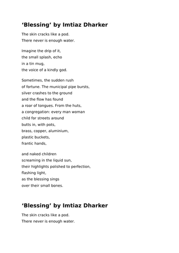 Introduction to Conflict Poetry Blessing | Teaching Resources