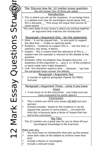 GCSE Sociology - 12mark Essay Structure Sheet | Teaching Resources GCSE Sociology - 12mark Essay Structure Sheet | Teaching Resources