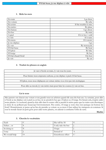 French - GCSE - transports (reading - Sentence builders) | Teaching ... French - GCSE - transports (reading - Sentence builders) | Teaching ...