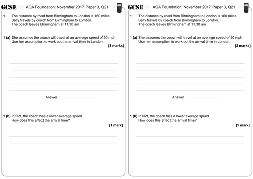 Speed, Distance & Time - GCSE Questions - Foundation - AQA | Teaching ...