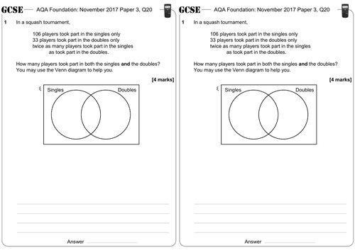 Venn Diagrams - GCSE Questions - Foundation - AQA | Teaching Resources Venn Diagrams - GCSE Questions - Foundation - AQA | Teaching Resources