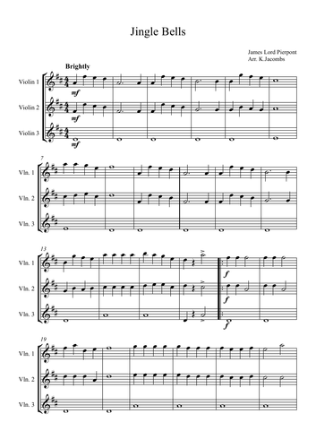 Jingle Bells, easy arrangement for 3 violins | Teaching Resources