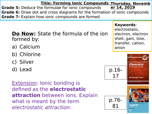 GCSE Chemistry - Outstanding Ionic Bonding Lesson | Teaching Resources