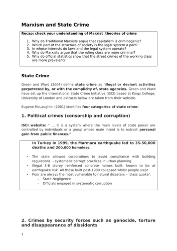 State Crime - A Level Sociology | Teaching Resources