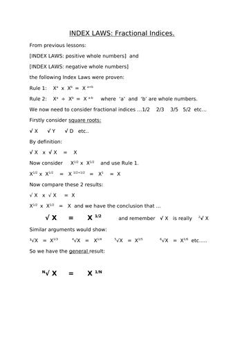 Index laws fractional indices (9-1) | Teaching Resources