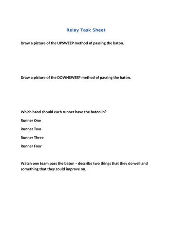 Relay non participant sheet | Teaching Resources