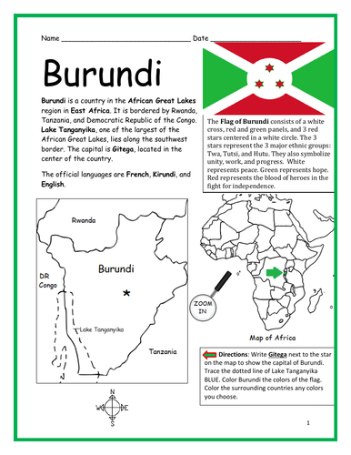 BURUNDI - Introductory Geography Worksheet | Teaching Resources