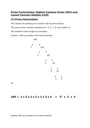 Prime factorisation HCF and LCM (9-1) | Teaching Resources