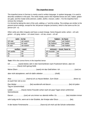 Worksheet: Imperfect tense | Teaching Resources