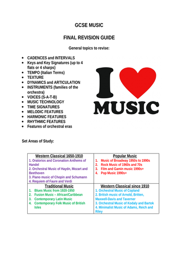 GCSE Music Final Revision Checklist | Teaching Resources