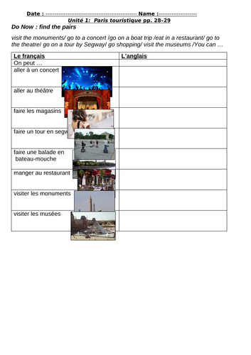 Studio 2 Module 2 Unité 1: Paris touristique | Teaching Resources