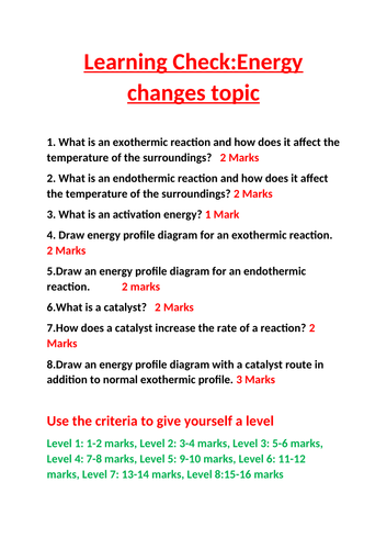 Energy changes learning check/test | Teaching Resources