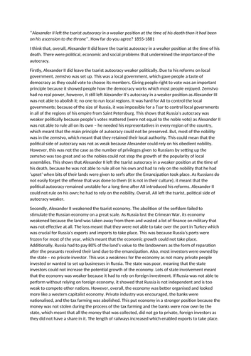 Russia 1855-1964 exam question (1F) | Teaching Resources