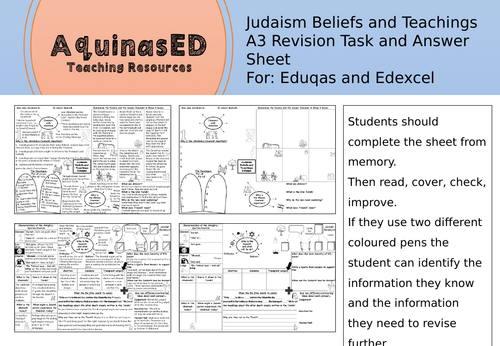 Judaism Beliefs and Teachings A3 Revision Sheet (Edexcel or Eduqas) | Teaching Resources