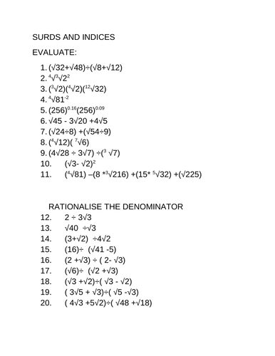 SURDS AND INDICES | Teaching Resources SURDS AND INDICES | Teaching Resources