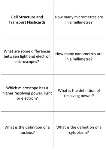 GCSE Biology Revision Flashcards: Cell Structure and Transport ...