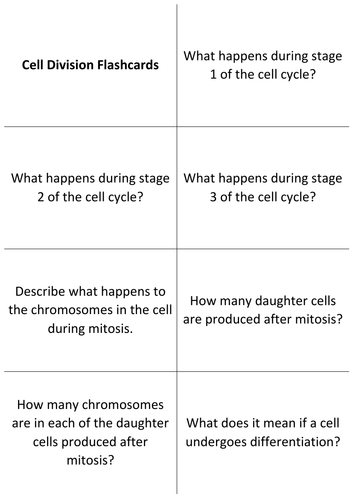 GCSE Biology Revision Flashcards: Cell Division | Teaching Resources