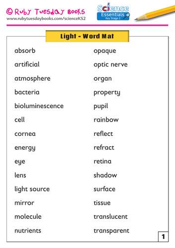 Light - Word Mat | Teaching Resources Light - Word Mat | Teaching Resources