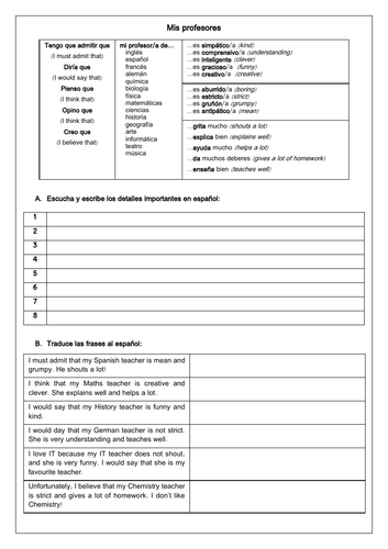 Spanish KS3 GCSE Mis profesores: describing my teachers speaking ...
