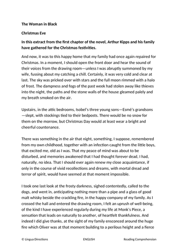 THE WOMAN IN BLACK. CHRISTMAS EVE. READING COMPREHENSION. WITH ANSWERS ...