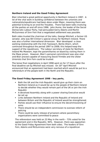AQA 7042 Unit 6 - Good Friday Agreement | Teaching Resources
