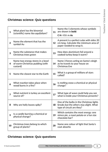 Christmas Science Quiz | Teaching Resources Christmas Science Quiz | Teaching Resources