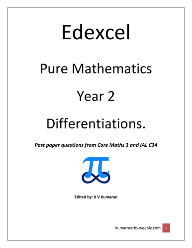 Pearson Edexcel GCE Maths Year 2 Differentiation Past Paper Questions ... Pearson Edexcel GCE Maths Year 2 Differentiation Past Paper Questions ...