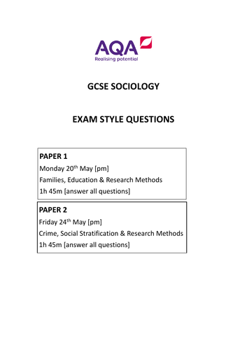 GCSE (AQA) Sociology Exam Bank | Teaching Resources GCSE (AQA) Sociology Exam Bank | Teaching Resources