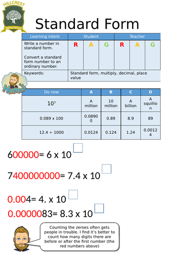 Standard Form Worksheet | Teaching Resources