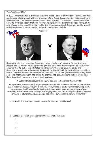 Roosevelt New Deal mini-workbook | Teaching Resources