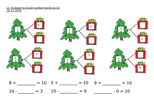 Christmas Number bonds to 10 | Teaching Resources