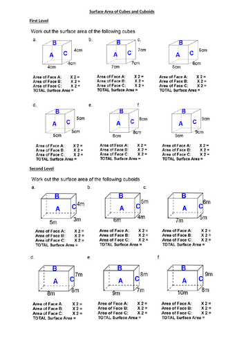 Surface Area of Cubes & Cuboids - GEOMETRY - with ANSWERS | Teaching ...